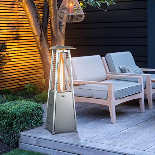 GLOBALWAY Patio Outdoor Heaters, 9500 BUT Pyramid Propane Patio Heater, 35" Tall Glass Tube Flame Heater for Party, Backyard, Garden, Decoration