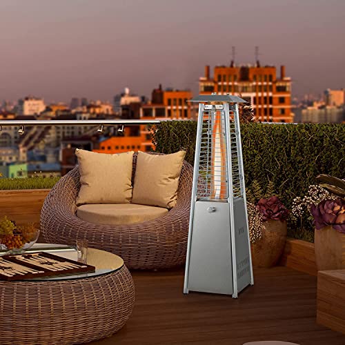 GLOBALWAY Patio Outdoor Heaters, 9500 BUT Pyramid Propane Patio Heater, 35" Tall Glass Tube Flame Heater for Party, Backyard, Garden, Decoration