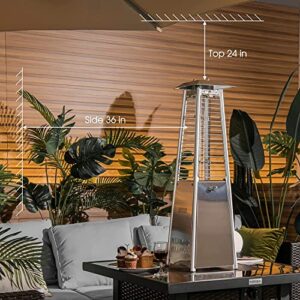 GLOBALWAY Patio Outdoor Heaters, 9500 BUT Pyramid Propane Patio Heater, 35" Tall Glass Tube Flame Heater for Party, Backyard, Garden, Decoration