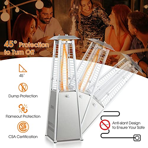 GLOBALWAY Patio Outdoor Heaters, 9500 BUT Pyramid Propane Patio Heater, 35" Tall Glass Tube Flame Heater for Party, Backyard, Garden, Decoration