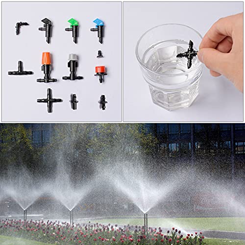 204Pcs Barbed Connectors Irrigation Fittings Kit,Drip Irrigation Barbed Connectors 1/4''Tubing Fittings Kit for Flower Pot Garden Lawn(Straight Barbs,Single Barbs,Tees,Elbows,End Plug,4-Way Coupling)