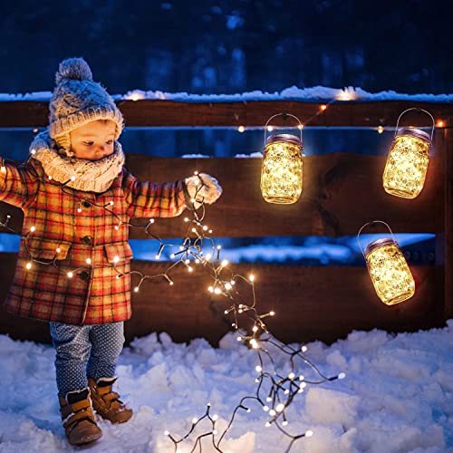 【Upgraded】Hanging Mason Jar Solar Lights, 6 Pack 30 LEDs Fairy Lights with Jars and Hangers, IPX6 Waterproof Hanging Solar Lights Outdoor, Solar Lanterns for Balcony Backyard Garden Fence Decor