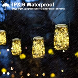 【Upgraded】Hanging Mason Jar Solar Lights, 6 Pack 30 LEDs Fairy Lights with Jars and Hangers, IPX6 Waterproof Hanging Solar Lights Outdoor, Solar Lanterns for Balcony Backyard Garden Fence Decor