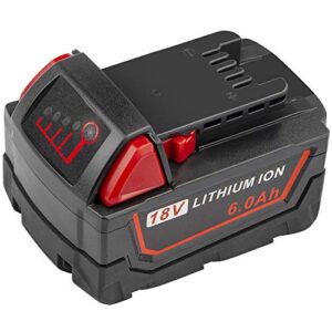 18v 6.0 ah extended capacity battery for milwaukee m18 48-11-1811, 48-11-1815, 48-11-1820, 48-11-1822, 48-11-1828, 48-11-1840, 48-11-1841, 48-11-1850, 48-11-1852, 48-59-181, 48-59-1850 power tool