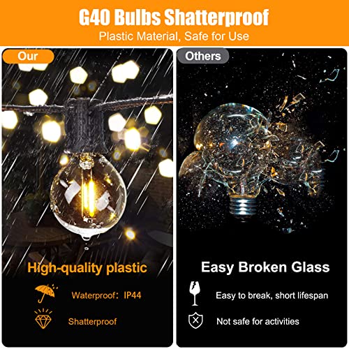 doopo 100FT Outdoor String Lights with Dimmer- LED String Lights G40 Globe Patio Lights Energy-Saving with 52 Bulbs(2 Spare), Waterproof Shatterproof Hanging Lights for Porch Outside Garden Backyard