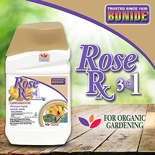 Bonide Rose Rx Multi-Purpose Fungicide, Insecticide and Miticide, 16 oz Concentrated Solution for Organic Gardening