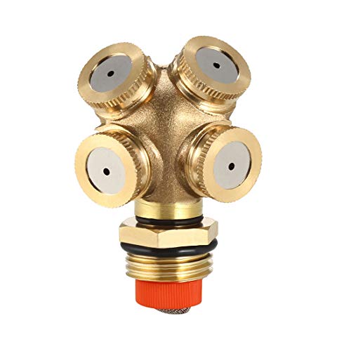 uxcell Misting Spray Nozzle, 1/2BSPF Brass 4 Holes Garden Sprinklers Irrigation Connector Fitting (with Adapter and Filter Mesh)