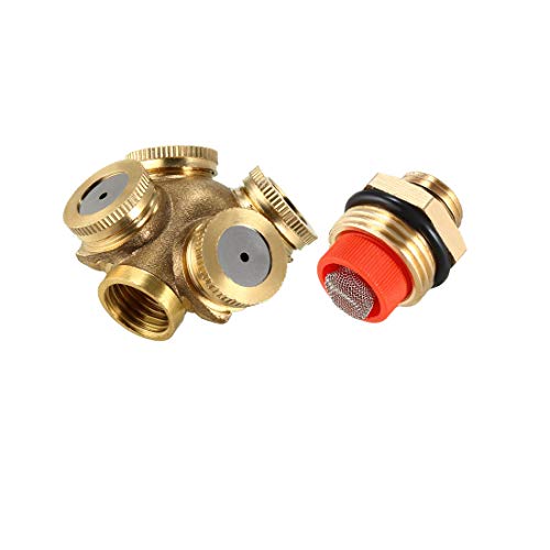 uxcell Misting Spray Nozzle, 1/2BSPF Brass 4 Holes Garden Sprinklers Irrigation Connector Fitting (with Adapter and Filter Mesh)