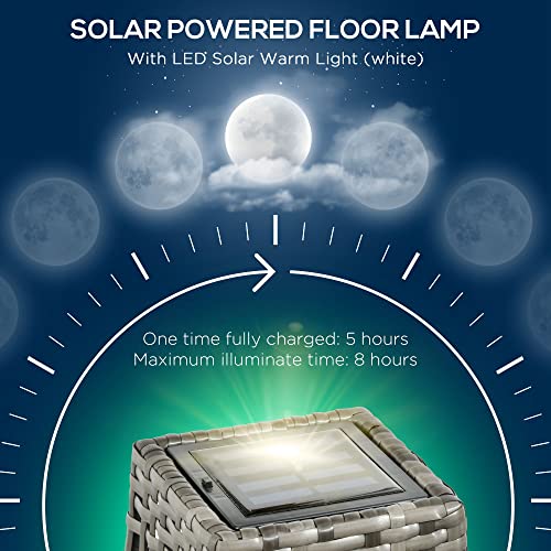 Outsunny Solar Floor Lamp, Outdoor Garden Lantern Pathway Light & Decorative Driveway Lighting with Auto On/Off LED Lights for Porch, Yard, Lawn, Courtyard, Deck, Gray