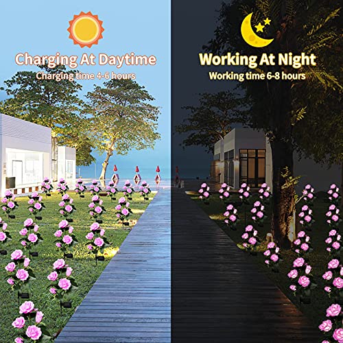 AMZQUE Solar Lights Outdoor Decorative, 2 Packs Solar Garden Light with 10 Rose Flowers, Solar Flowers Lights Outdoor Garden Waterproof Decor for Garden Patio Yard Pathway (Yellow & Pink)