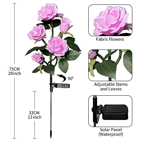 AMZQUE Solar Lights Outdoor Decorative, 2 Packs Solar Garden Light with 10 Rose Flowers, Solar Flowers Lights Outdoor Garden Waterproof Decor for Garden Patio Yard Pathway (Yellow & Pink)