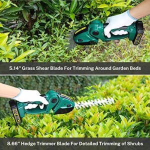 2-in-1Cordless Grass Shears, 21V Handheld Electric Mini Hedge Trimmer Cordless, 2000RPM Grass Trimmer Hedge Cutter Clippers with 1.5Ah Rechargeable Battery & Charger Included for Patio Lawn Garden