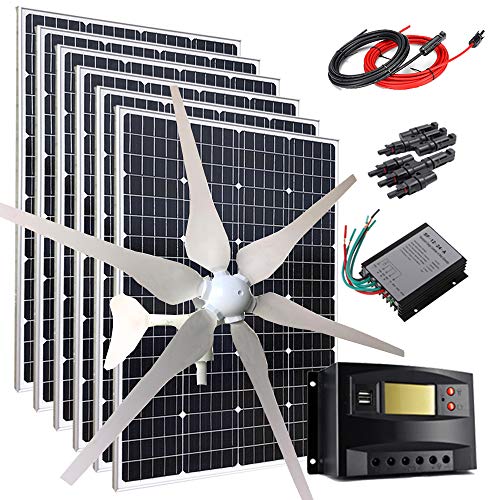 1120W Wind Solar Power Off Grid 24V Battery Charging Kit : 400W Wind Turbine + 6pcs 120W Solar Panel + Controller & Accessories for Home Garage Garden Farm Cabin