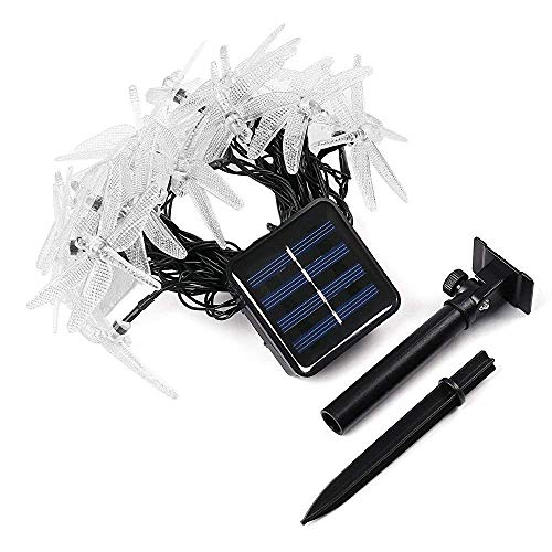 CIAOYE Dragonfly Solar String Lights, 30 LED 21ft 8 Modes Solar Powered Outdoor Waterproof Fairy Lighting for Christmas Trees Garden Patio Fence Wedding Party Decor, White