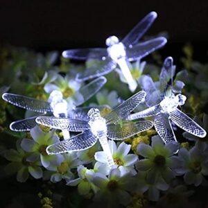 CIAOYE Dragonfly Solar String Lights, 30 LED 21ft 8 Modes Solar Powered Outdoor Waterproof Fairy Lighting for Christmas Trees Garden Patio Fence Wedding Party Decor, White