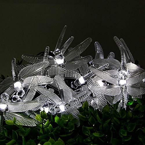 CIAOYE Dragonfly Solar String Lights, 30 LED 21ft 8 Modes Solar Powered Outdoor Waterproof Fairy Lighting for Christmas Trees Garden Patio Fence Wedding Party Decor, White