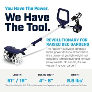 Fusion Drill-Powered Cultivator, Adjustable Tilling Width Up To 8”, Tilling Depth Up To 5.5”, Compatible With Most Cordless Drills, Adjustable Length, Model: 33061