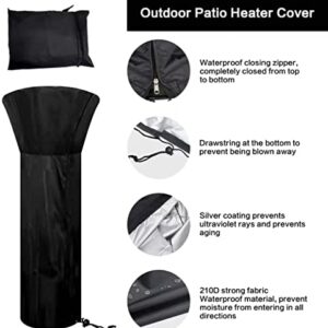 Patio Heater Cover with Zipper, Standup Outdoor Heater Covers Waterproof for Home Garden Outdoor Courtyard, Windproof Anti-UV Snow-Proof Dust-Proof,89'' H x 33" D x 19" B, Black