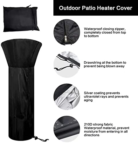 Patio Heater Cover with Zipper, Standup Outdoor Heater Covers Waterproof for Home Garden Outdoor Courtyard, Windproof Anti-UV Snow-Proof Dust-Proof,89'' H x 33" D x 19" B, Black