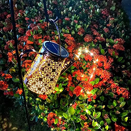 Nixby Removable Solar Watering Can with Lights Outdoor,Hanging Solar Lantern,Metal .Waterproof Garden Lights Decorations Mother's Day Gift Lights Outdoor Decorative 90 LED Light Sources, Warm White