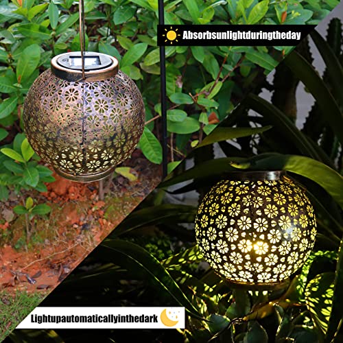 Solar Lanterns Outdoor Hanging, Metal Large Solar Lantern Outdoor Waterproof with Handle, Retro LED Solar Garden Lights Outdoor for Patio Porch Pathway Yard Tabletop Decoration