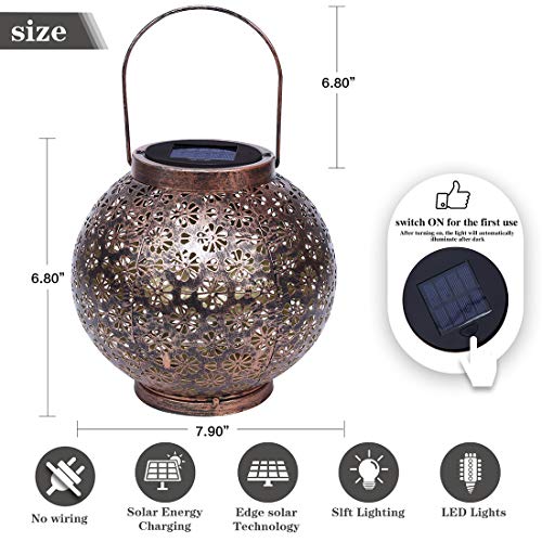 Solar Lanterns Outdoor Hanging, Metal Large Solar Lantern Outdoor Waterproof with Handle, Retro LED Solar Garden Lights Outdoor for Patio Porch Pathway Yard Tabletop Decoration