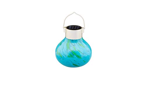 Allsop Home and Garden Solar Tea Lantern, Handblown Glass with Solar Panel and LED Light, Weather-Resistant for Outdoor Deck, Patio, Garden, Wedding, Mint, 1-Count