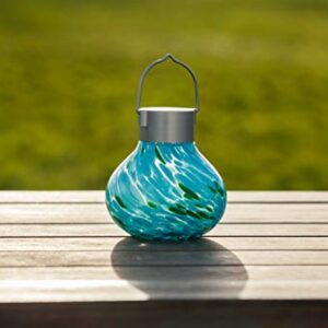 Allsop Home and Garden Solar Tea Lantern, Handblown Glass with Solar Panel and LED Light, Weather-Resistant for Outdoor Deck, Patio, Garden, Wedding, Mint, 1-Count