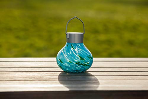 Allsop Home and Garden Solar Tea Lantern, Handblown Glass with Solar Panel and LED Light, Weather-Resistant for Outdoor Deck, Patio, Garden, Wedding, Mint, 1-Count