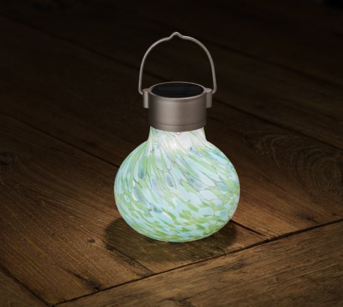 Allsop Home and Garden Solar Tea Lantern, Handblown Glass with Solar Panel and LED Light, Weather-Resistant for Outdoor Deck, Patio, Garden, Wedding, Mint, 1-Count