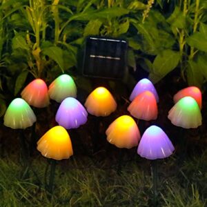 pchero solar mushroom lights outdoor garden, 12 led 8 lighting modes waterproof mini mushroom fairy string lights for yard landscape patio lawn pathway wedding christmas decoration (multi-colored)