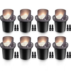 sunvie 12w low voltage landscape lights waterproof outdoor in-ground lights shielded led well lights 12v-24v warm white landscape lighting for pathway garden fence deck, 8 pack with wire connectors