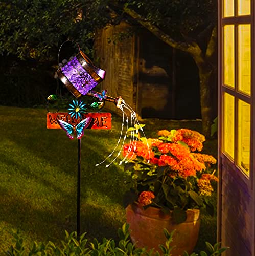 Nemophilist Solar Watering Can Lights, Metal Garden Decor with Warm String Lights Outdoor Waterproof Stakes Lights for Yard, Patio, Sidewalk, Pathway, Backyard