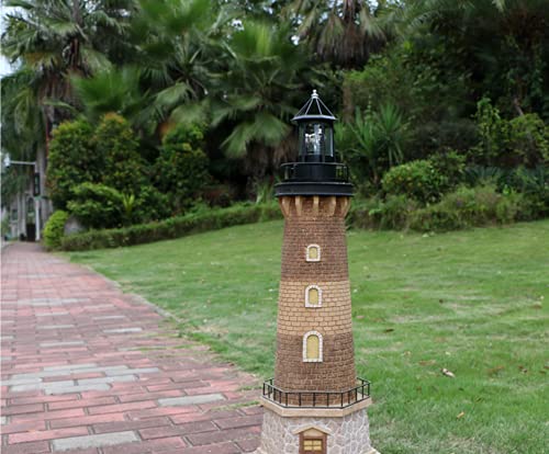 LED Solar Powered Lighthouse, 360 Degree Rotating Lamp Courtyard Decoration Waterproof Garden Smoke Towers Statue Lights for Outdoor Garden Pathway Patio