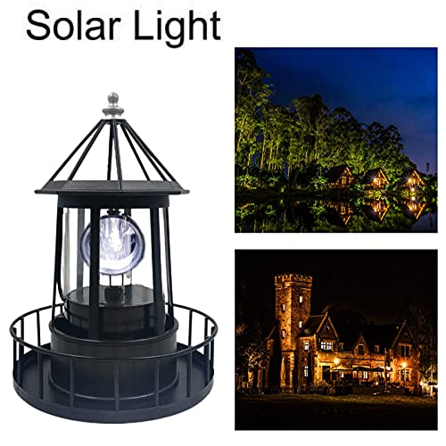 LED Solar Powered Lighthouse, 360 Degree Rotating Lamp Courtyard Decoration Waterproof Garden Smoke Towers Statue Lights for Outdoor Garden Pathway Patio