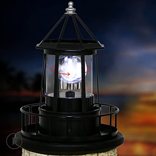 LED Solar Powered Lighthouse, 360 Degree Rotating Lamp Courtyard Decoration Waterproof Garden Smoke Towers Statue Lights for Outdoor Garden Pathway Patio