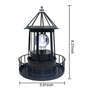 LED Solar Powered Lighthouse, 360 Degree Rotating Lamp Courtyard Decoration Waterproof Garden Smoke Towers Statue Lights for Outdoor Garden Pathway Patio