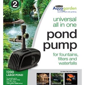 Pennington Aquagarden , Universal 1200 All in One Submersible Pond & Water Pump , Suitable for Fountains, Filters, Waterfalls, Hydroponics & Aquaponics , For Ponds up to 600 Gallons, 1200 - large pond