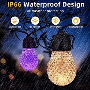 Gaoxun 49ft Outdoor String Lights, Smart RGBW Patio Lights with 15 Dimmable IP66 Waterproof Bulbs, APP and Remote Control, 8 Dynamic Modes, Color Changing LED Lights for Party Backyard Balcony Garden