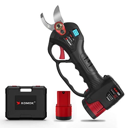 KOMOK Electric Pruning shears, Professional Cordless Battery Powered Pruning Shears Tree Branches Cutter with LED Display, 1"/25mm Cutting Diameter, 6-8 Working Hours