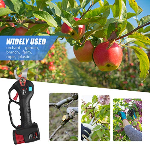 KOMOK Electric Pruning shears, Professional Cordless Battery Powered Pruning Shears Tree Branches Cutter with LED Display, 1"/25mm Cutting Diameter, 6-8 Working Hours