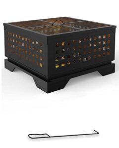 square fire pit wood burning [fast heating] [easy assembling] [large flame] 21.7 inch outdoor firepit with spark screen for patio garden camping picnic bonfire