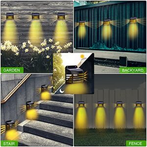 Solar Fence Lights, 4 Pack Solar Deck Lights Outdoor, IP65 Waterproof Wireless Solar Night Step Lights, Automatic Decorative Wall Lights for Path, Patio, Garden, Porch, Lawn, Stair, Yard, Warm Light