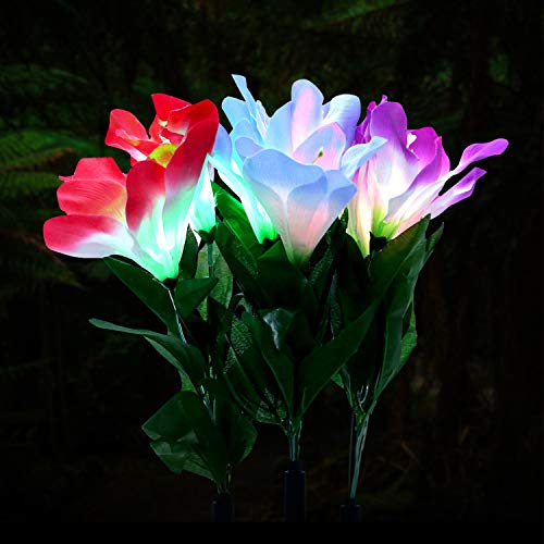 QJB Outdoor Solar Garden Stake Lights - Multi-Color Changing Flower Lights for Pathway, Lawn (3pack Clivia)