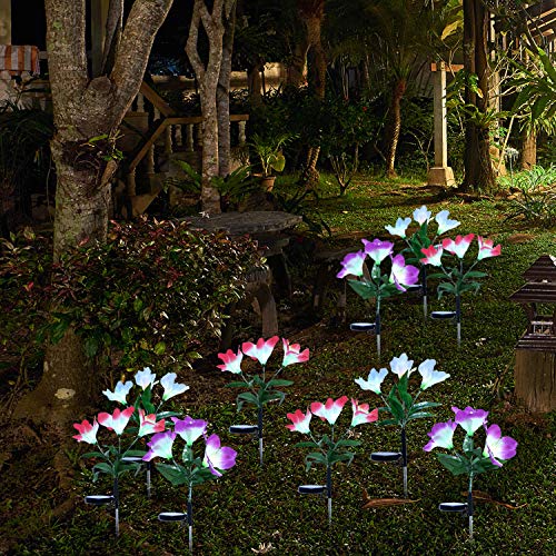 QJB Outdoor Solar Garden Stake Lights - Multi-Color Changing Flower Lights for Pathway, Lawn (3pack Clivia)