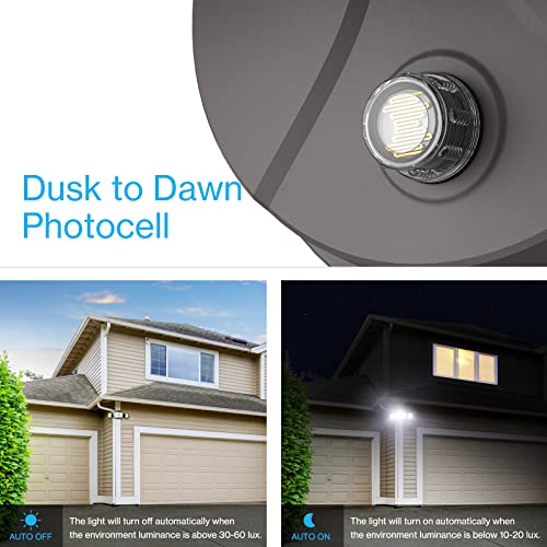 Olafus 55W Flood Lights Dusk to Dawn Outdoor Lighting, IP65 Waterproof LED Security Light with Photocell, 5500LM Dusk Dawn Outside Light, 6500K Brown Exterior Floodlight for Yard Garden Porch Backyard