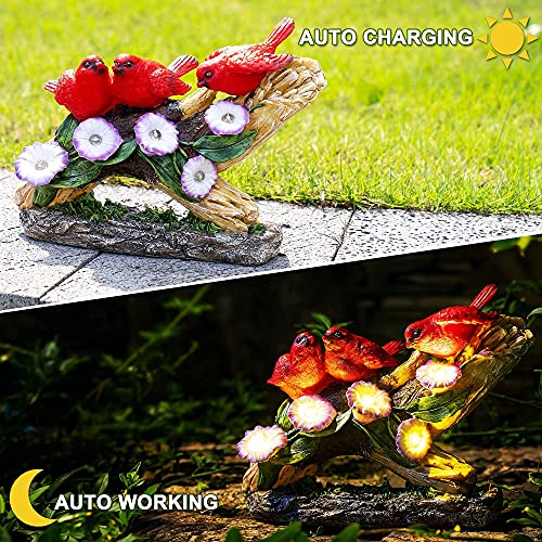 GIGALUMI Cardinal Birds Garden Statue Solar Lights, Outdoor Cardinal Menmorial Statues Gifts Decorative Waterproof LED Solar Cardinal Lights Figurine, Garden Ornament Gift Outdoor Lawn, Yard Decor