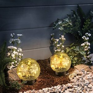 2-Pack Garden Solar Lights Decorative, Cracked Glass Solar Globe Lights Outdoor 30 LEDs, Waterproof Ball Lights for Yard Patio Lawn Pathway Walkway Halloween Christmas Outside Decor, 4.72", Warm White