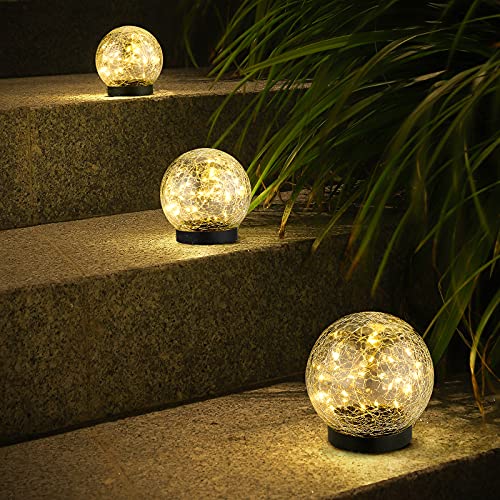 2-Pack Garden Solar Lights Decorative, Cracked Glass Solar Globe Lights Outdoor 30 LEDs, Waterproof Ball Lights for Yard Patio Lawn Pathway Walkway Halloween Christmas Outside Decor, 4.72", Warm White