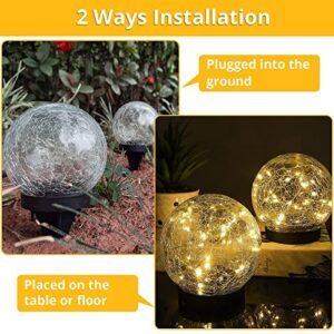 2-Pack Garden Solar Lights Decorative, Cracked Glass Solar Globe Lights Outdoor 30 LEDs, Waterproof Ball Lights for Yard Patio Lawn Pathway Walkway Halloween Christmas Outside Decor, 4.72", Warm White